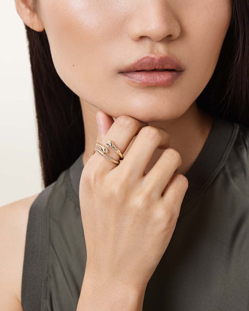 Serpent Textured Ring Set Gold | ALLSAINTS